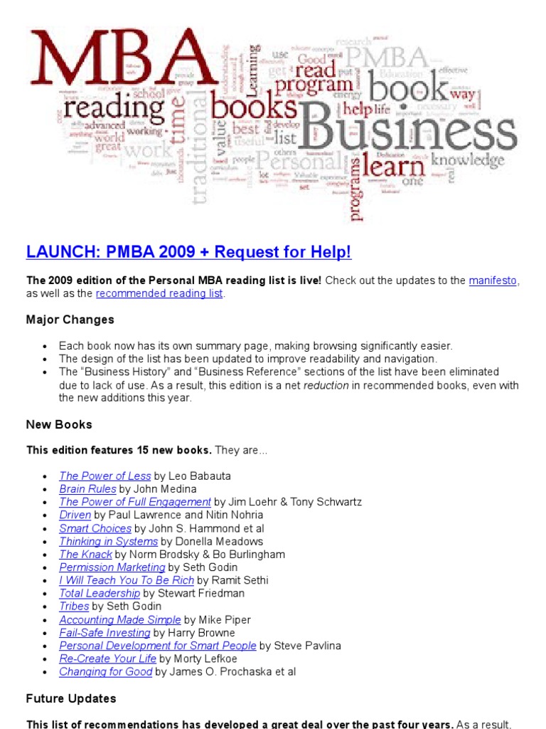 Personal MBA Reading List 2009 | PDF | Strategic Management | Business