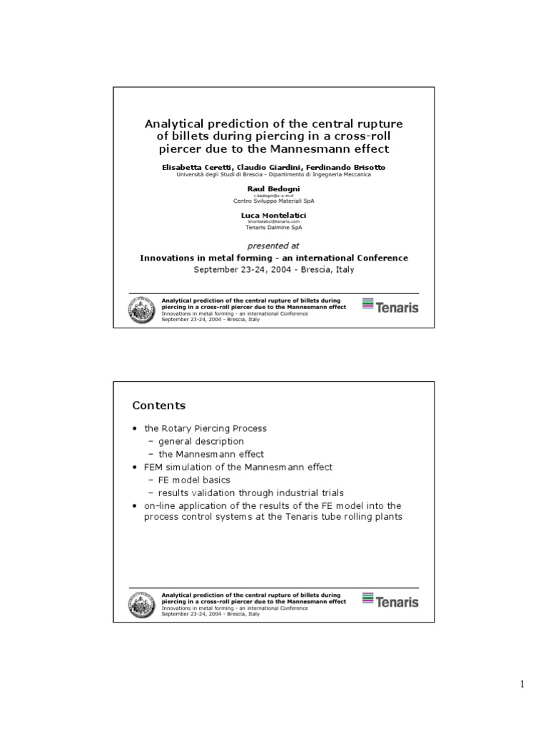Mannesmann Effect in Cross-Roll Piercing | PDF | Rolling (Metalworking ...