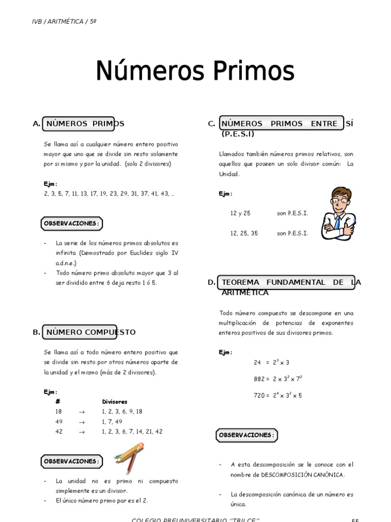 IV Bim - ARIT. - 5to. Año - Guía 4 - Números Primos | PDF | Número ...