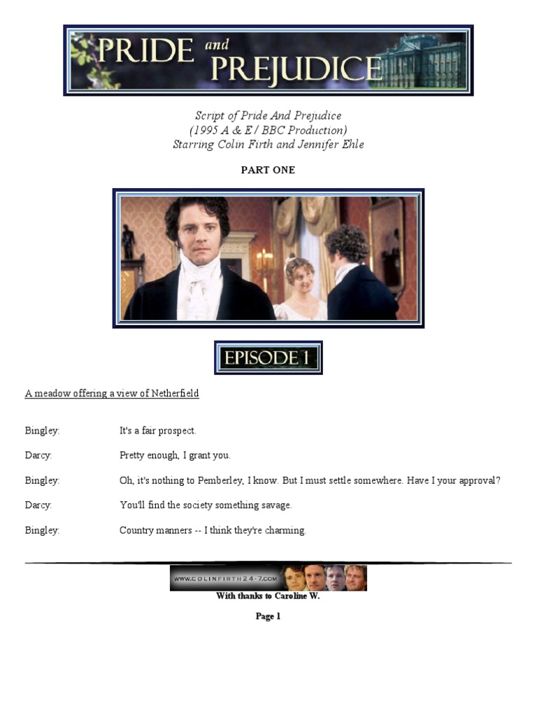 Pride and Prejudice Full Script by Caroline W | PDF