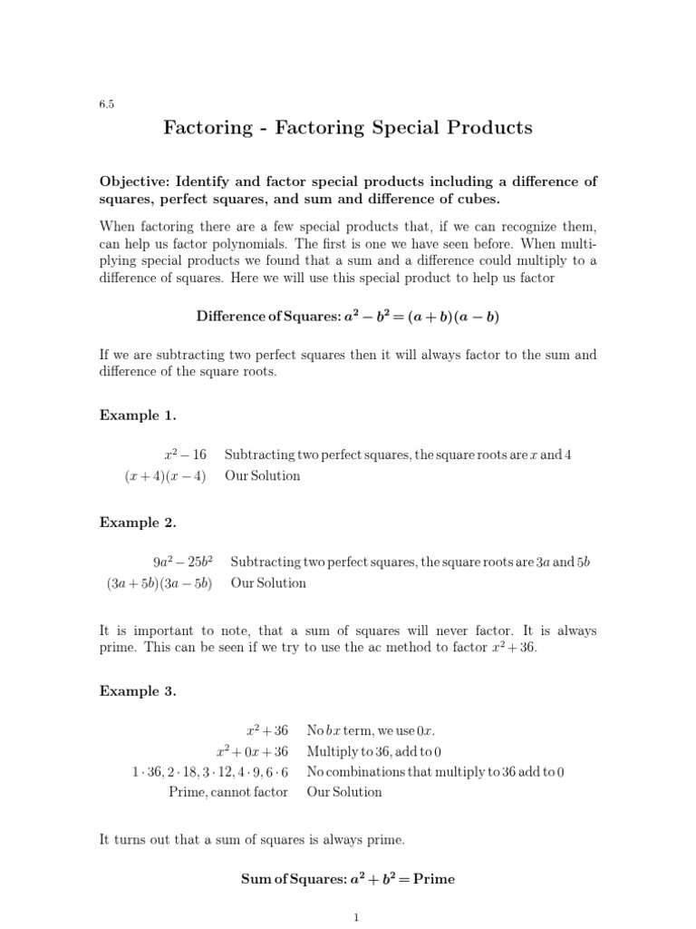 6.5 Factor Special Products | Download Free PDF | Factorization ...