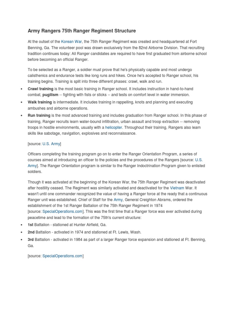 Army Rangers 75th Ranger Regiment Structure | Battalion | United States ...