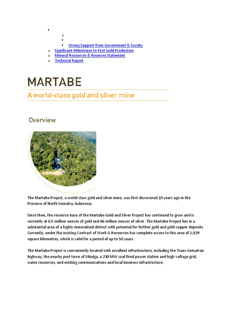 The Martabe File | PDF | Mining | Gold