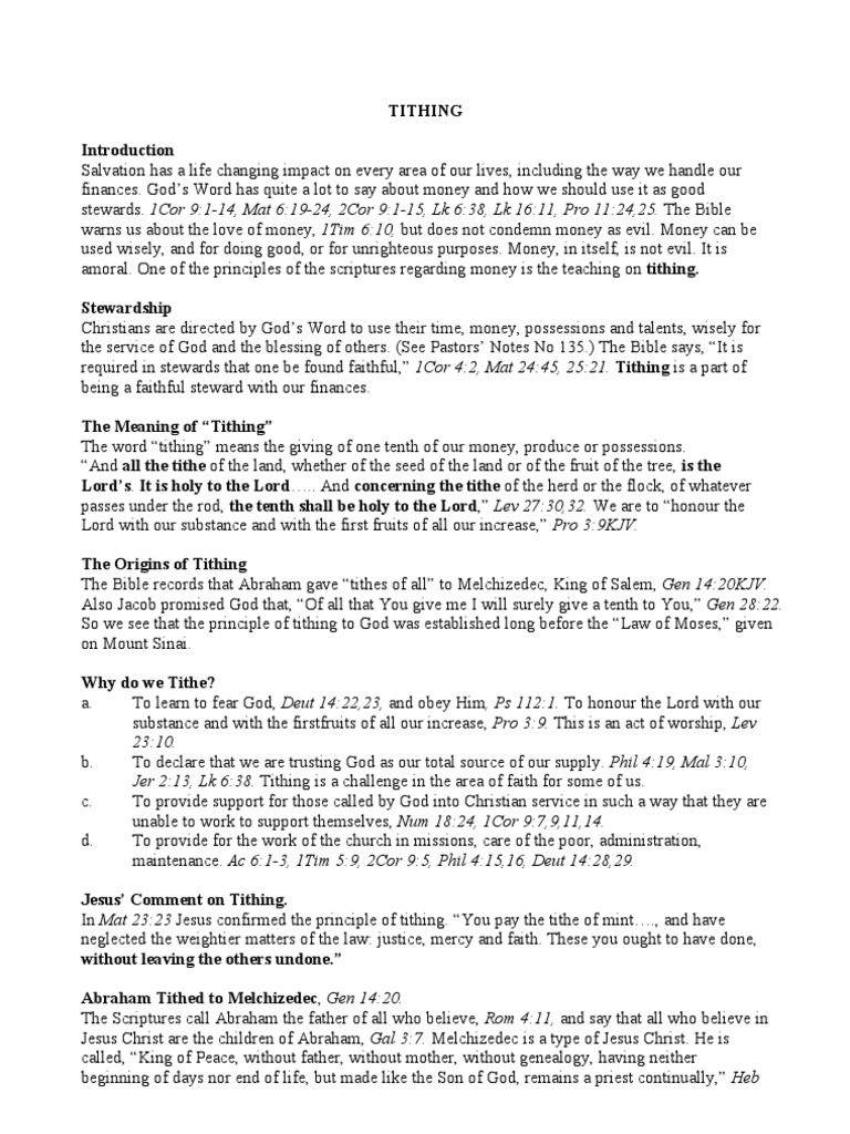 23:10. Jer 2:13, LK 6:38. Tithing Is A Challenge in The Area of Faith For Some of Us | PDF ...