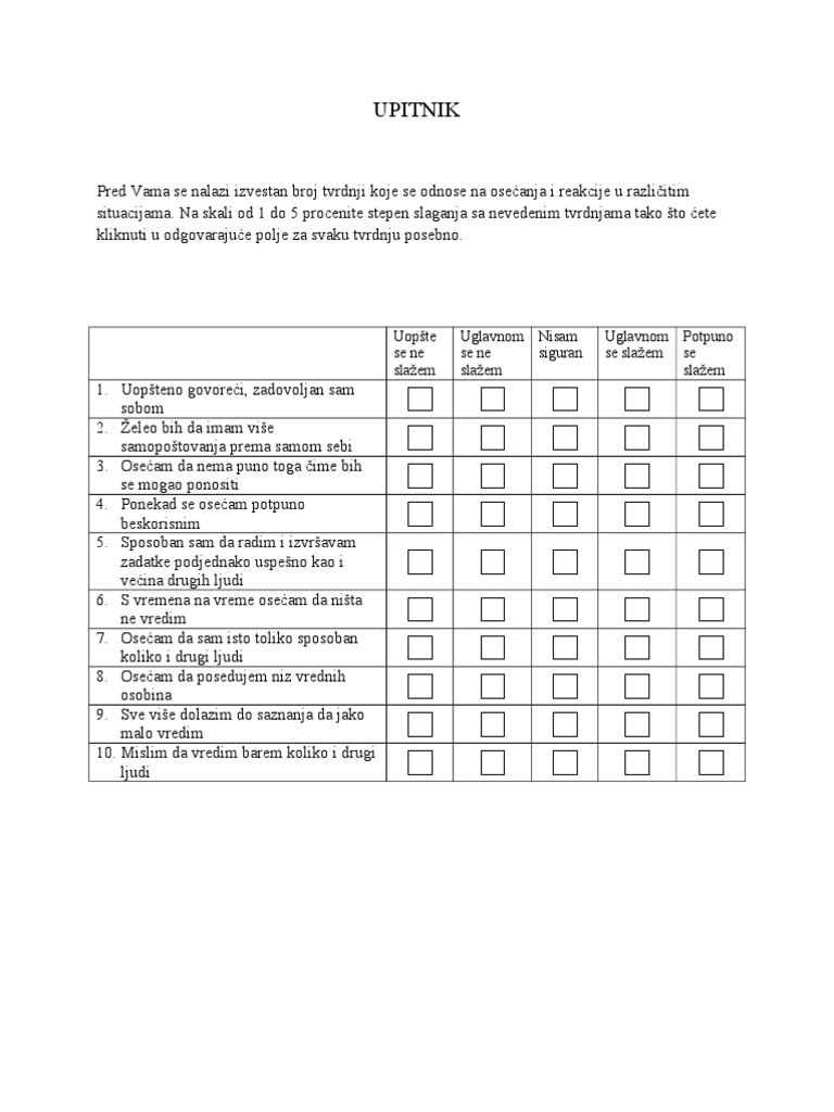 UPITNIK Rosenberg Samopostovanje