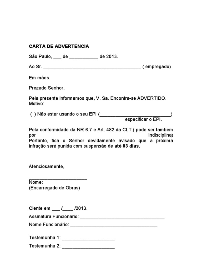Modelo De Carta De Advertencia Laboral V Rios Modelosmodelo De Carta De ...