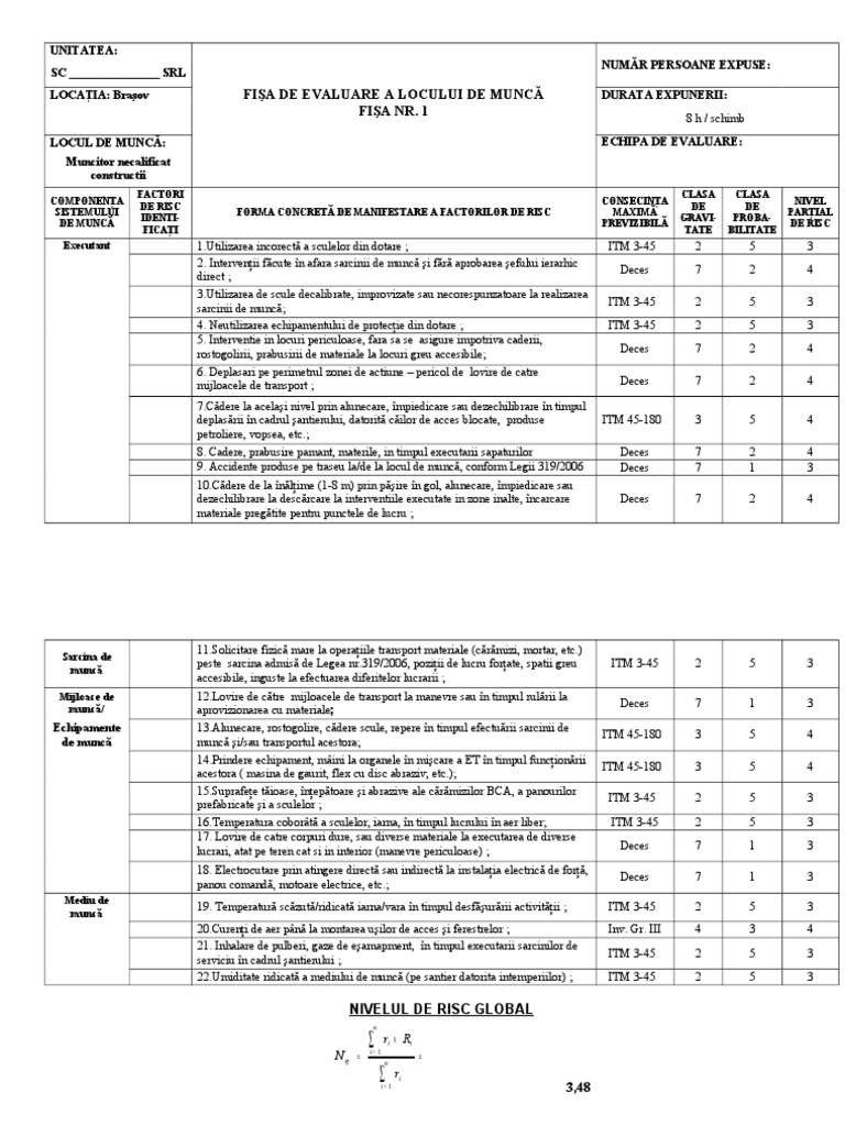 Fisa Evaluare - Muncitor Necalificat | PDF