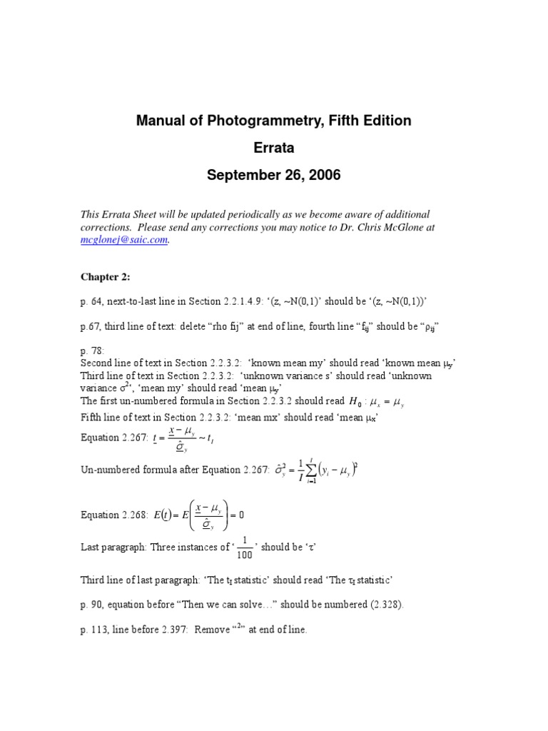 Manual Errata 20060926 (Asprs) | PDF | Matrix (Mathematics) | Teaching Mathematics