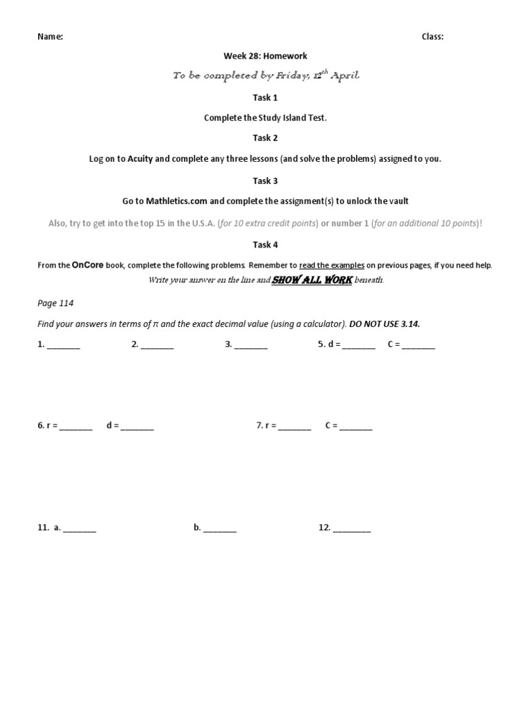 Week 28 - HW | PDF | Teaching Methods & Materials