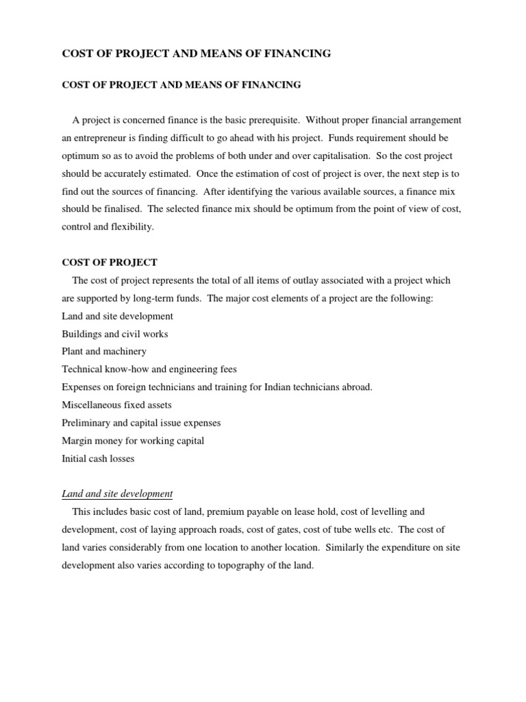 Cost of Project and Means of Financing | PDF | Financial Capital ...