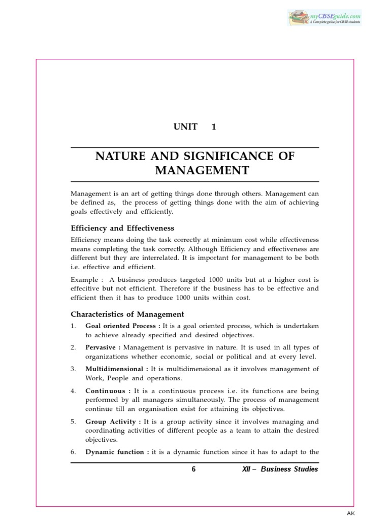 12 Business Studies Notes CH01 Nature and Significance of Management ...
