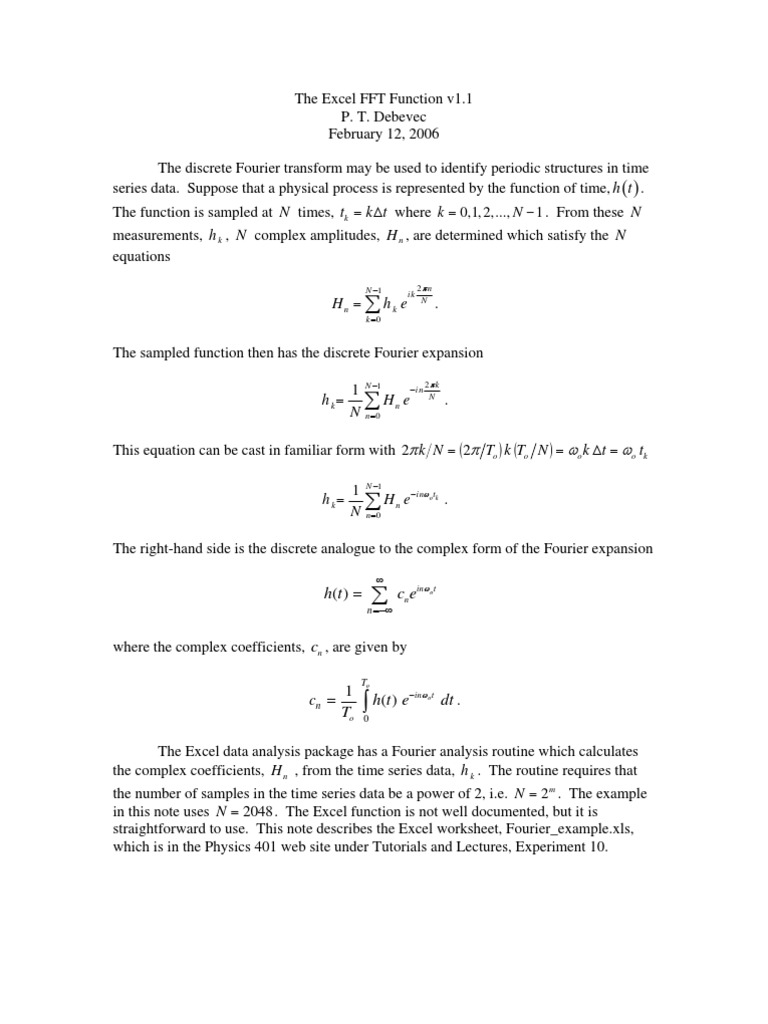 The Excel FFT Function V1 1 Fourier Transform Complex Number
