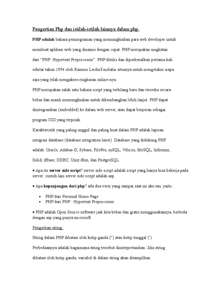 Pengertian PHP Dan Istilah-Istilah PHP | PDF | Komputer
