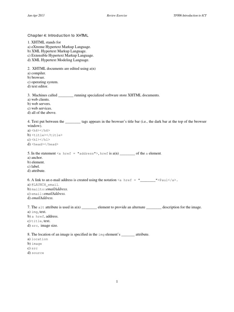 Introduction To ICT-Chapter 4 Exercise | PDF | Html Element | Markup Language