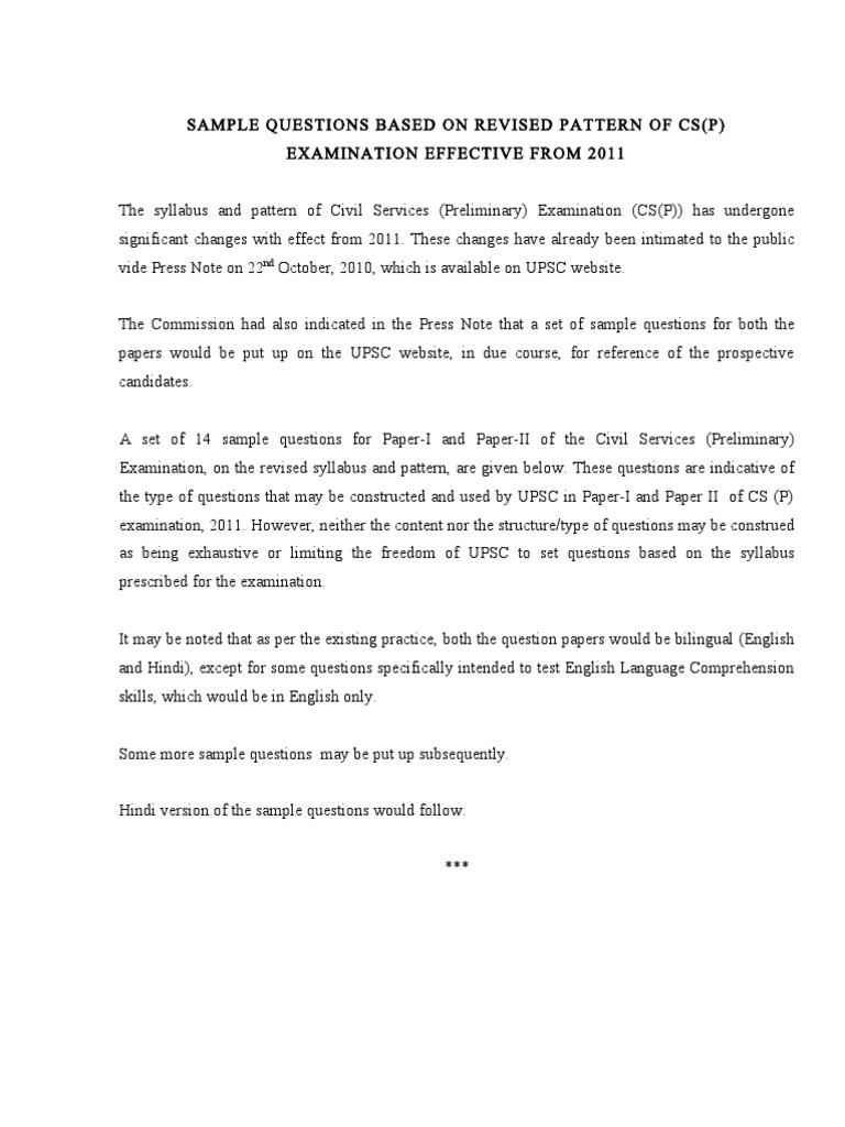 IAS Prelims 2011 Sample Question Paper | PDF | Test (Assessment) | Potato