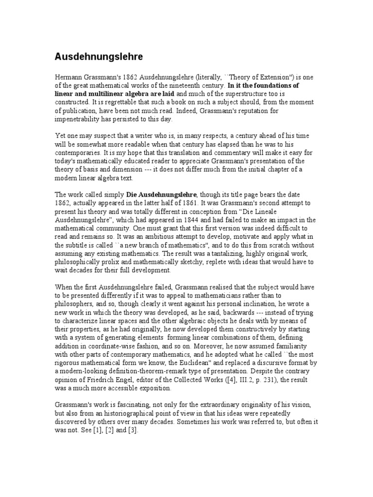 Hermann Grassmann's Groundbreaking Work on Linear and Multilinear ...
