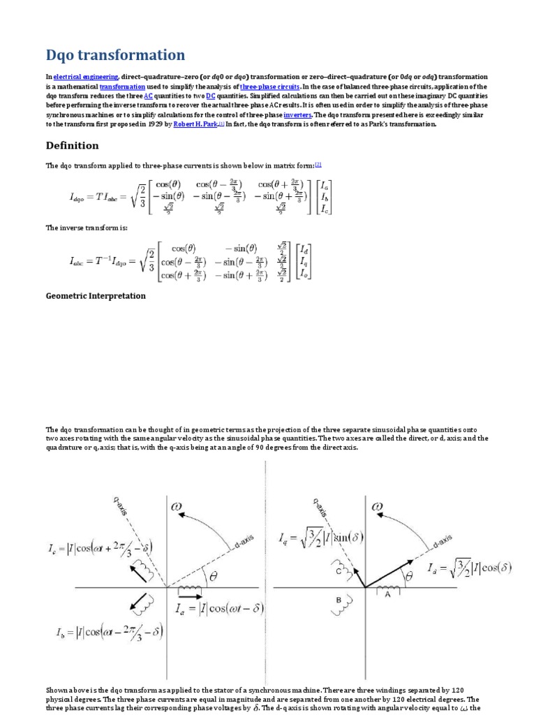 Transformations - Dqo, Alpha-Beta and Symmetrical Components | PDF ...