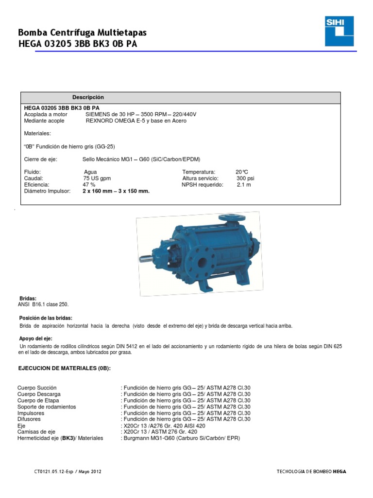 Data Sheet Bomba Hega 3205 | PDF | Ingeniería hidráulica | Tecnologías ...