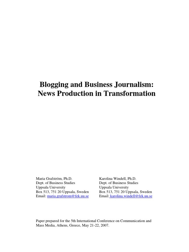 Blogging and Business Journalism: News Production in Transformation ...