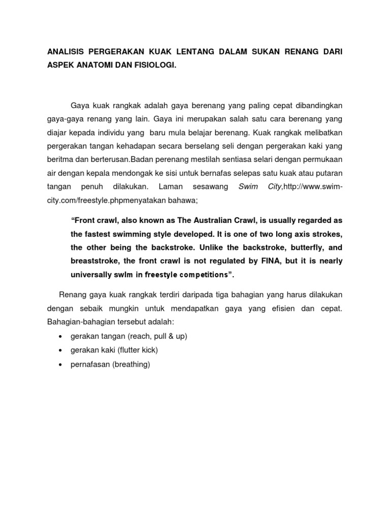 Analisis Pergerakan Kuak Lentang Dalam Sukan Renang Dari Aspek Anatomi ...