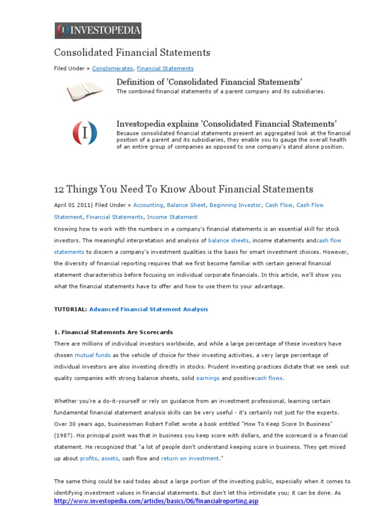 Understanding Consolidated Financial Statements | PDF | Financial ...