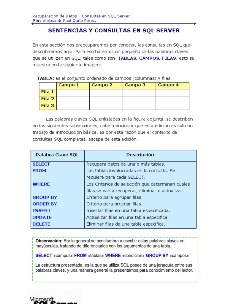 Consultas SQL Básicas en SQL Server | PDF | SQL | Servidor SQL de Microsoft