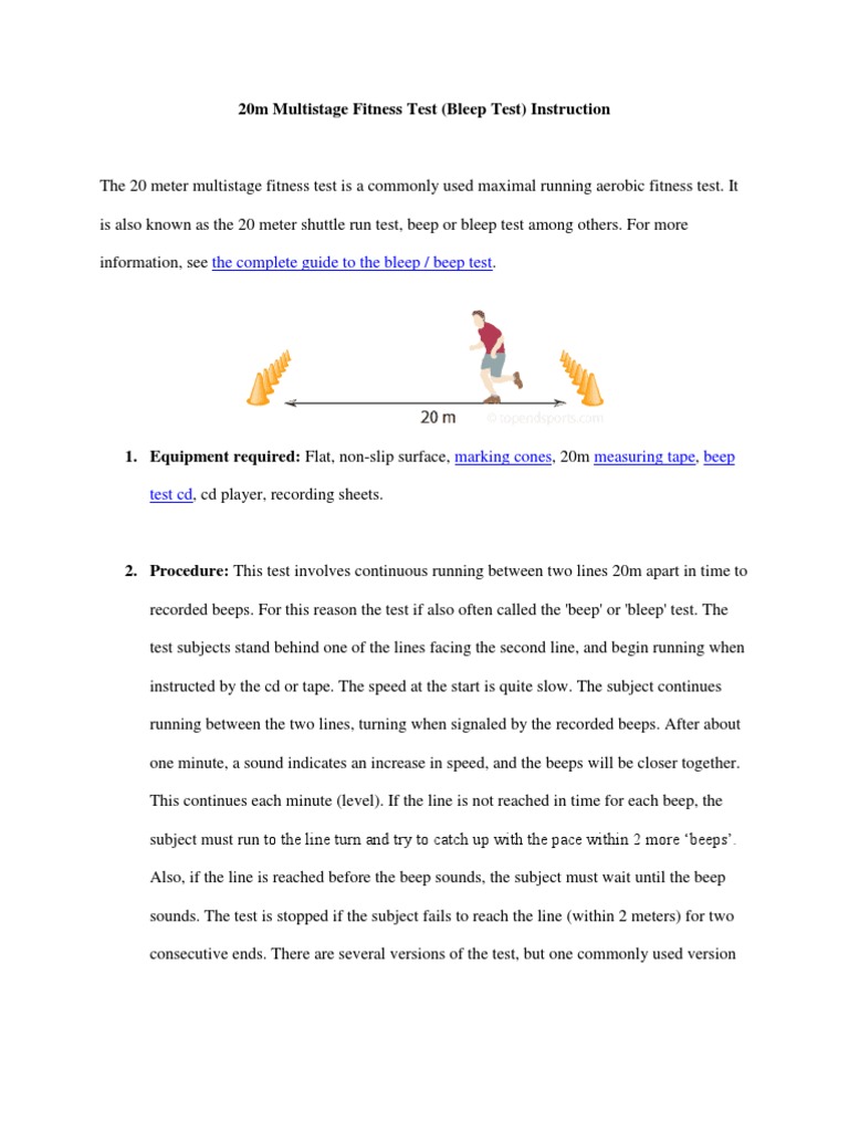 20m Multistage Fitness Test | PDF | Cognition