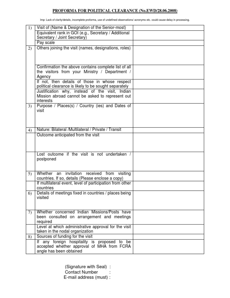 Proforma For Political Clearance | PDF
