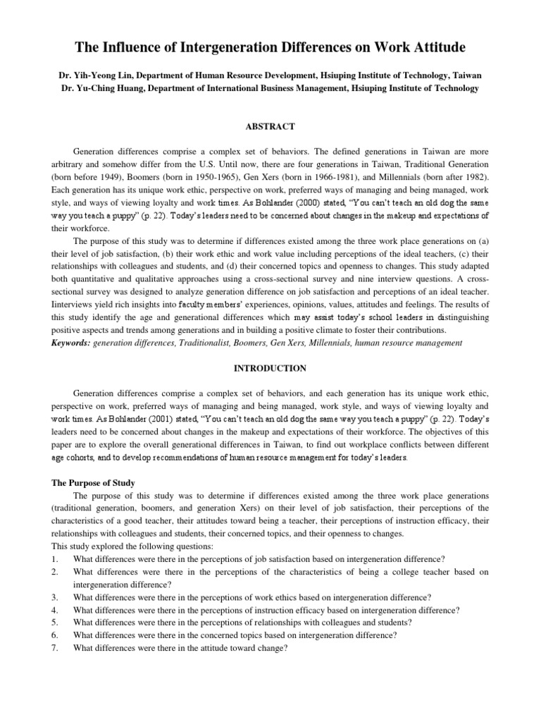 The Influence of Intergeneration Differences On Work Attitude | PDF ...