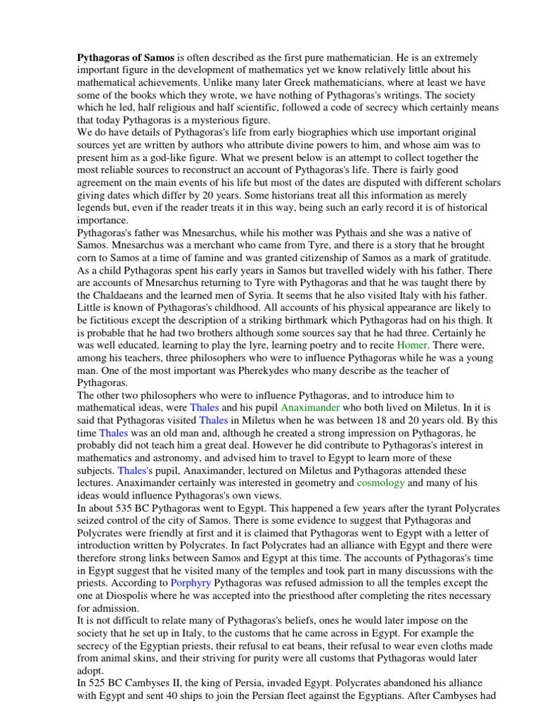 Life and Legacy of Pythagoras | PDF | History