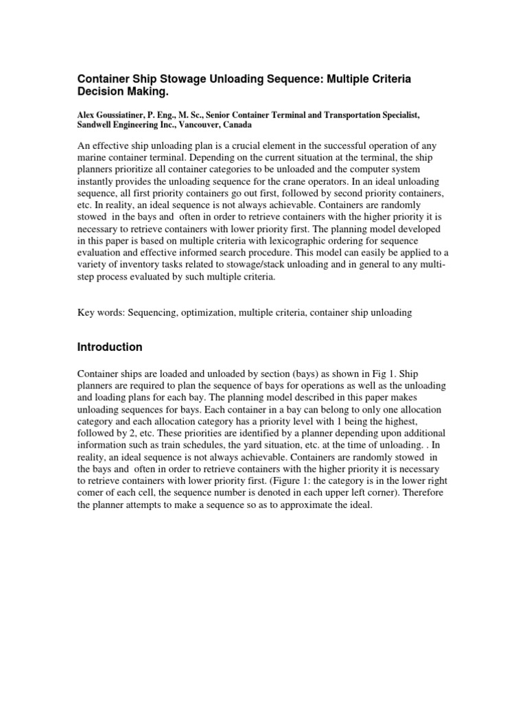 Container Ship Stowage Unloading Sequence | PDF | Sequence | Applied ...