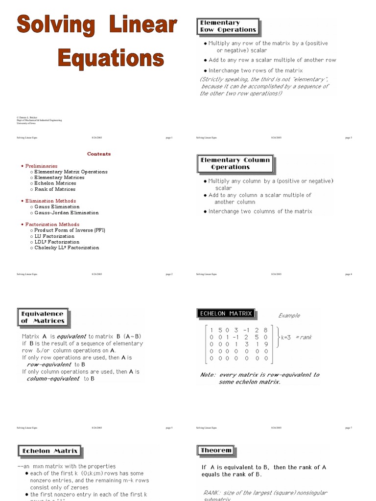 Solving Linear Eqns | PDF | Theoretical Physics | Numerical Analysis