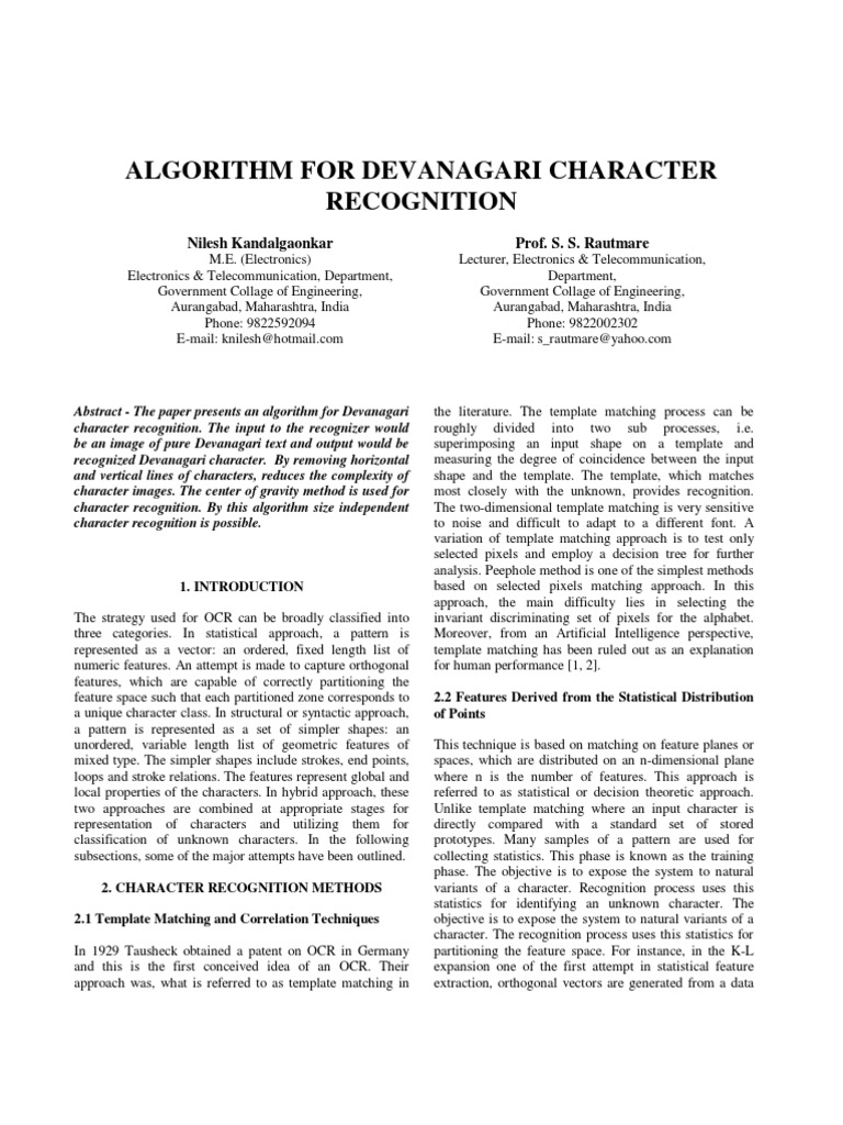 Algorithm For Devanagari Character Pdf Optical Character Recognition Artificial Neural Network