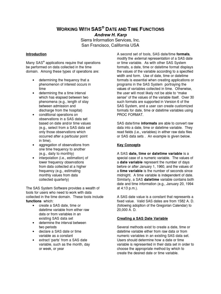 Sas Date Time Functions Pdf Sas Software Time Series