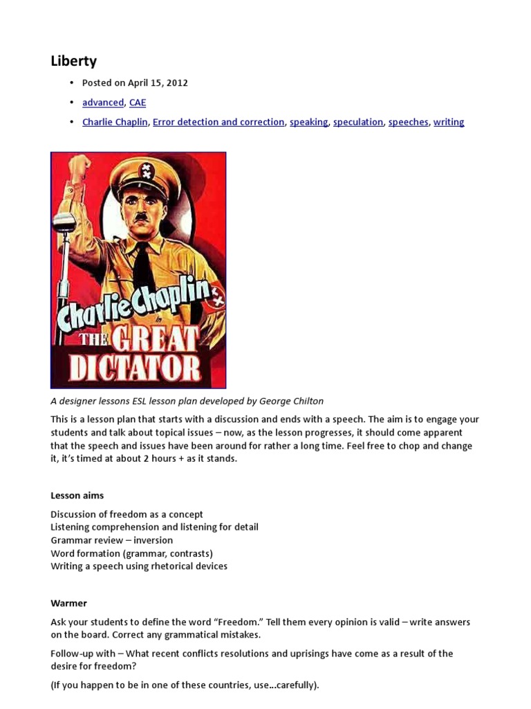 The Great Dictator Liberty | Download Free PDF | Liberty | Vocabulary
