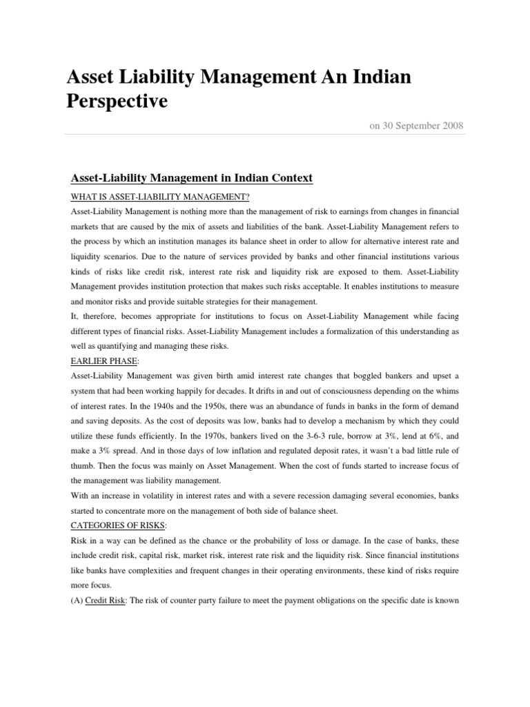 Asset Liability Management An Indian Perspective | PDF | Asset ...