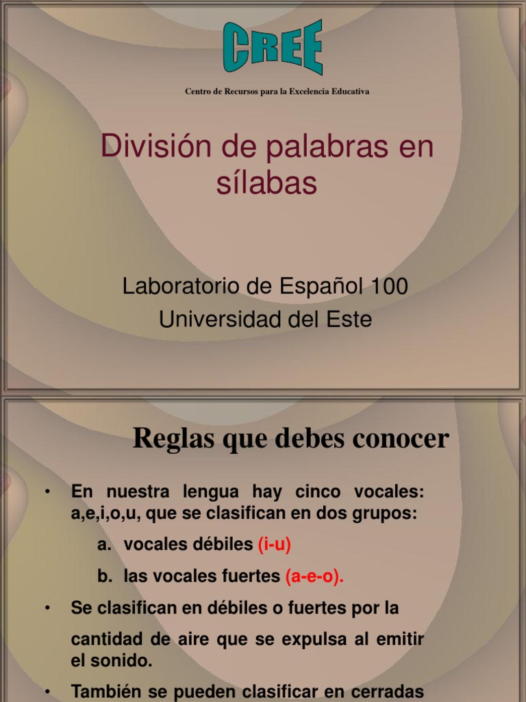 División silábica | Sílaba | Vocal
