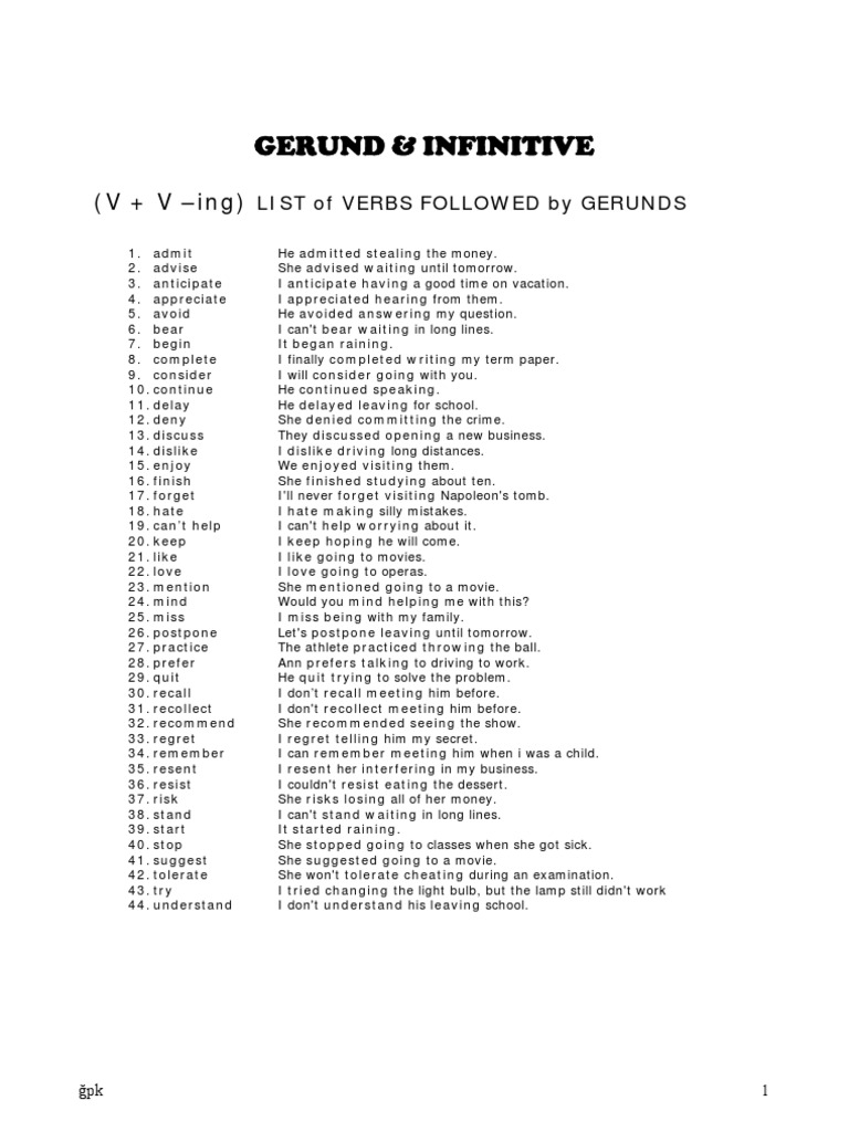 Gerund & Infinitive: (V + V - Ing) | PDF | Language Arts & Discipline