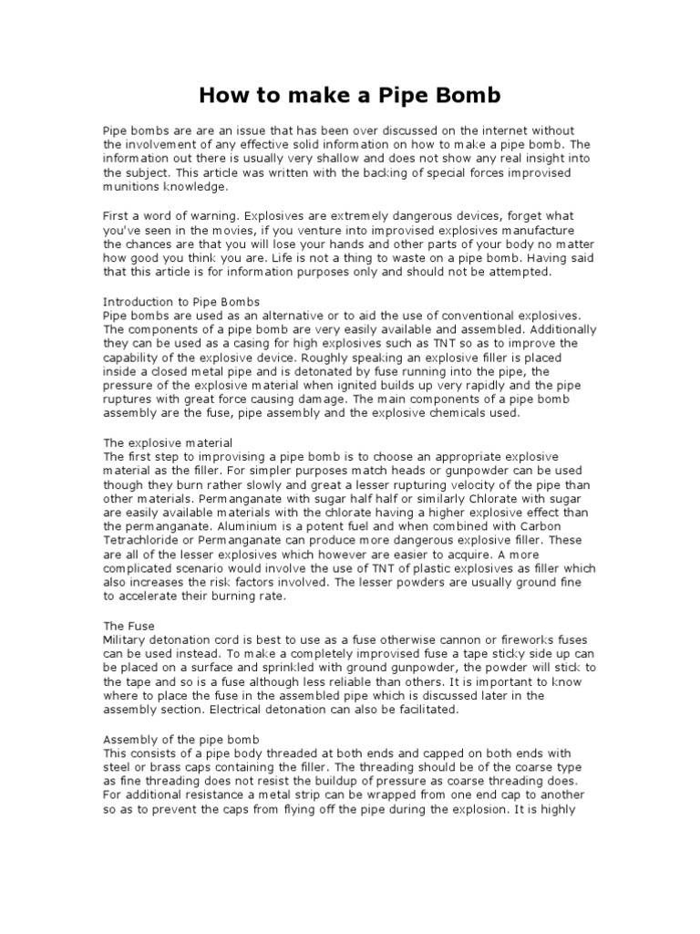 How To Make A Pipe Bomb | PDF | Explosive Material | Bomb