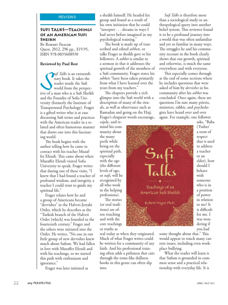 April May 2013 Issue of AHP Perspective Reviews SUFI TALKS by Robert ...