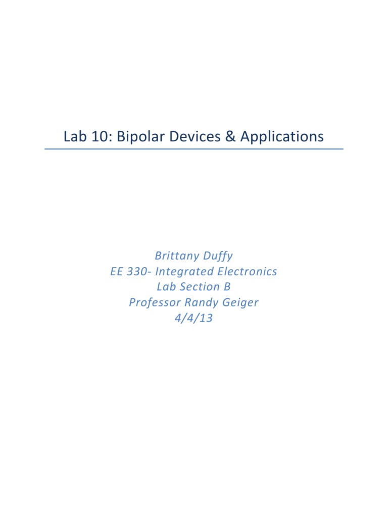 Lab 10: Bipolar Devices & Applications | PDF | Amplifier | Bipolar ...
