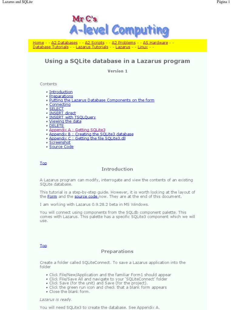 Lazarus and SQLite | PDF | Databases | Areas Of Computer Science Lazarus and SQLite | PDF | Databases | Areas Of Computer Science