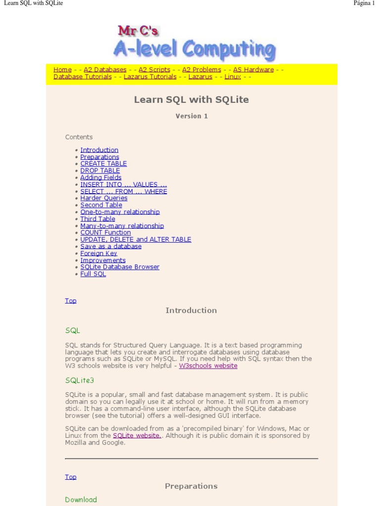 Learn SQL With SQLite | PDF | Sql | Table (Database)
