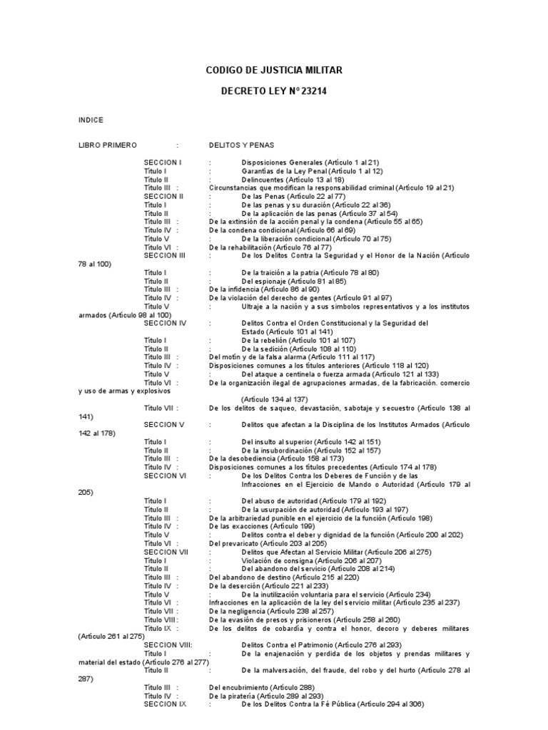 Decreto Ley 23214 Código de Justicia Militar | PDF | Estatuto de ...