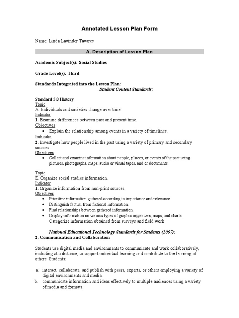 Annotated Lesson Plan Form: Student Content Standards | PDF | Lesson ...