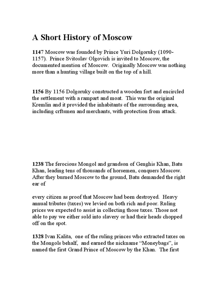 A Concise History of Moscow from its Founding in 1147 to its 850th ...