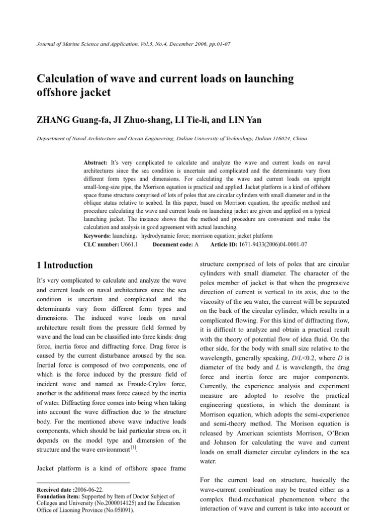 Calculation of Wave and Current Loads On Launching Offshore Jacket ...
