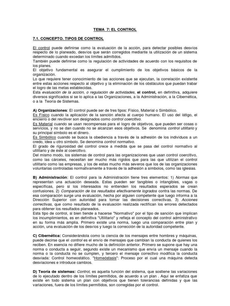 Concepto. Tipos de Control | PDF | Planificación | Sistema de control