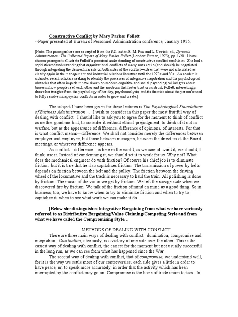 Follett Constructive Conflict | PDF | Belt (Mechanical) | Psychology