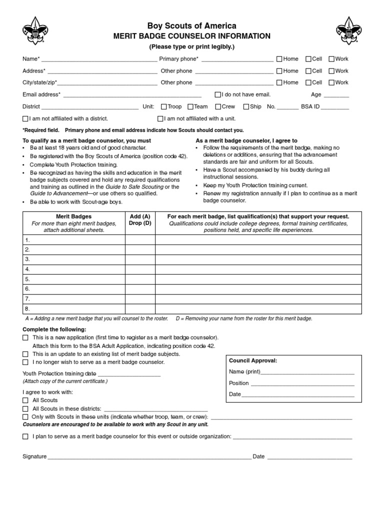 Merit Badge Counselor Application | PDF | Boy Scouts Of America | School Counselor